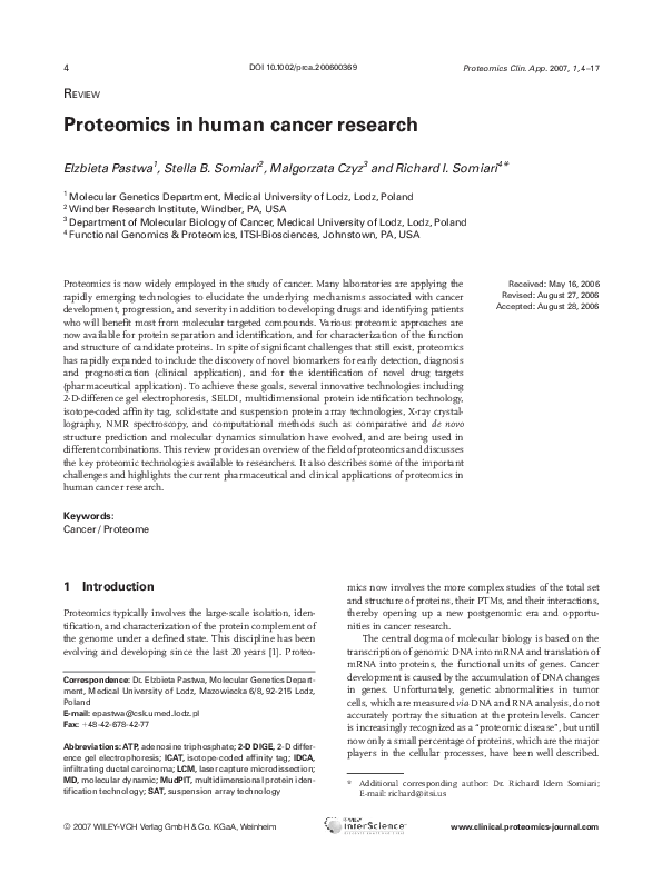 (PDF) Proteomics in human cancer research