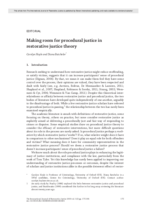 (PDF) Making room for procedural justice in restorative justice theory