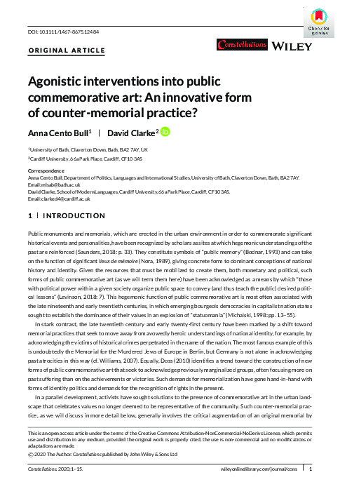 (PDF) Agonistic interventions into public commemorative art: An ...