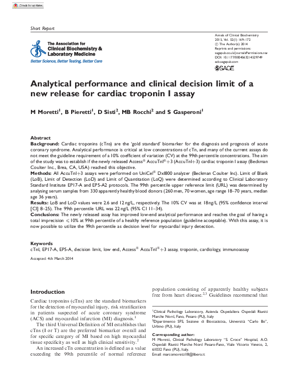 (PDF) Analytical performance and clinical decision limit of a new ...