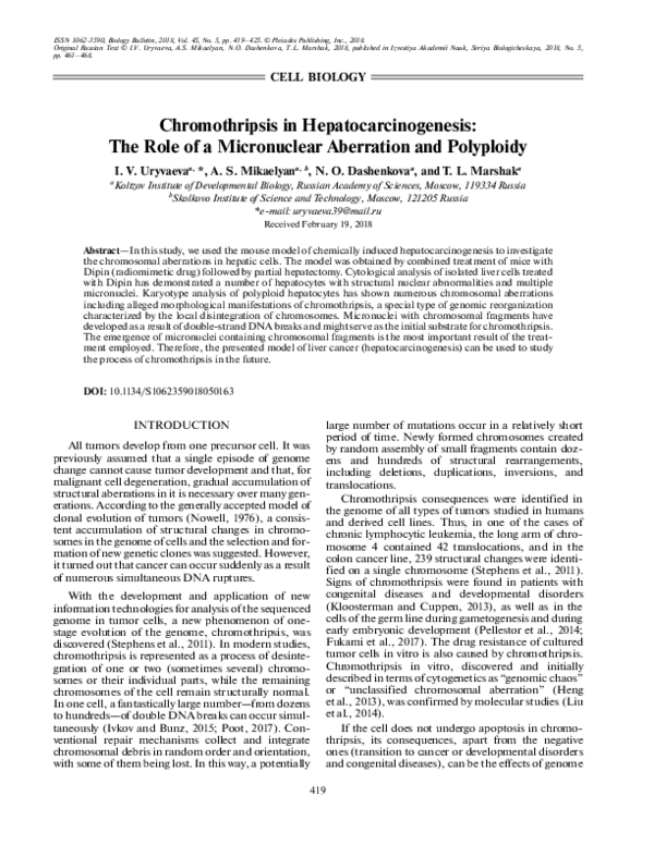 (PDF) Chromothripsis in Hepatocarcinogenesis: The Role of a ...