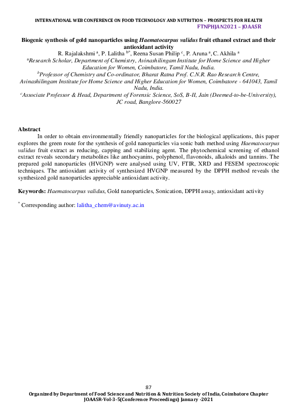 (PDF) Biogenic synthesis of gold nanoparticles using Haematocarpus validus fruit ethanol extract ...