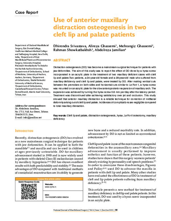 (PDF) Use of anterior maxillary distraction osteogenesis in two cleft lip and palate patients