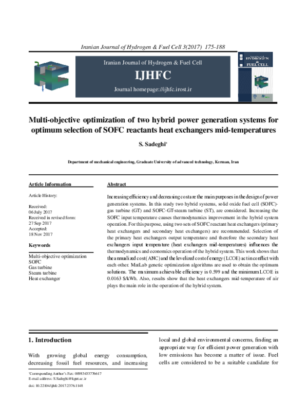 Pdf Multi Objective Optimization Of Two Hybrid Power Generation