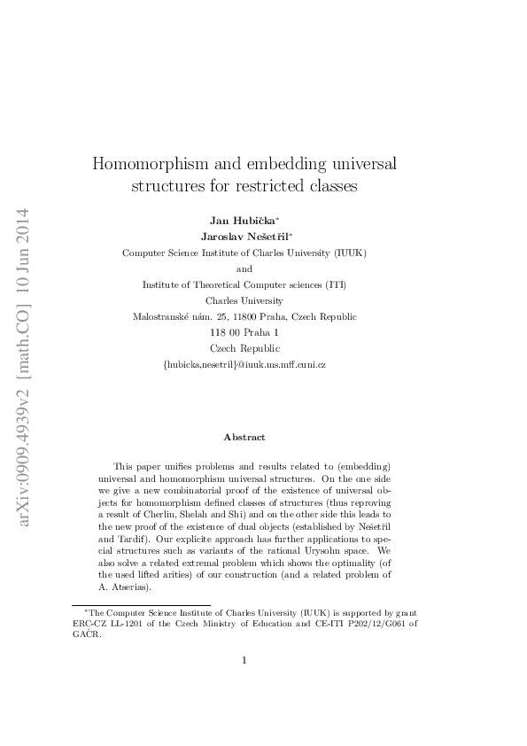 (PDF) Homomorphism and embedding universal structures for restricted ...