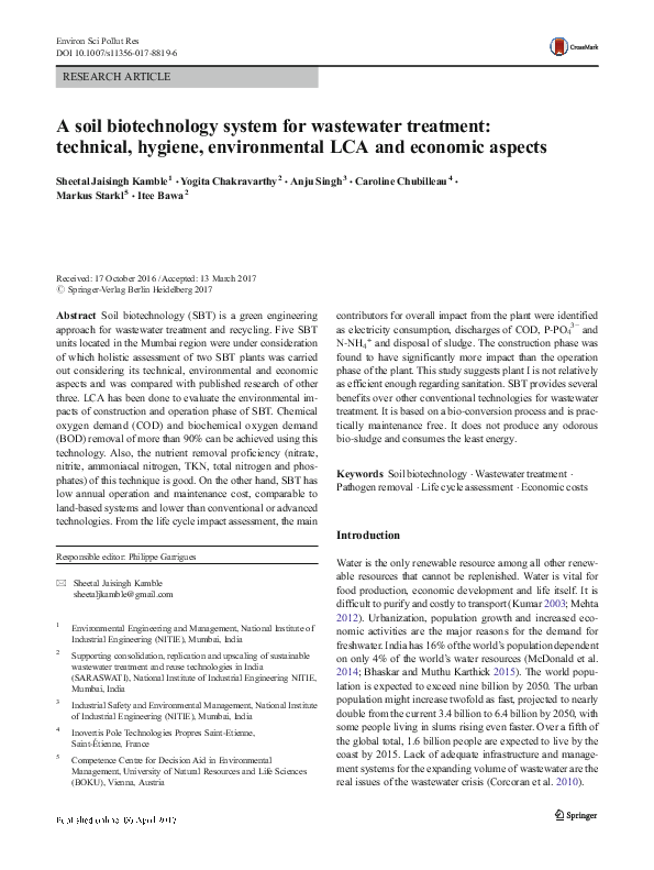 (PDF) A soil biotechnology system for wastewater treatment: technical ...