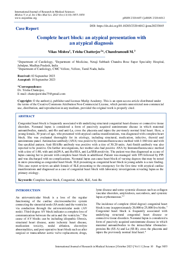 (PDF) Complete heart block: an atypical presentation with an atypical ...