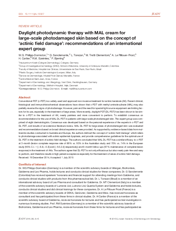 (PDF) Daylight photodynamic therapy with MAL cream for large‐scale ...