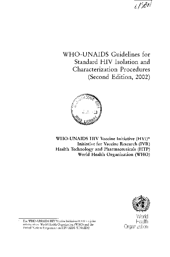 (PDF) WHO-UNAIDS Guidelines for Standard HIV Isolation and ...