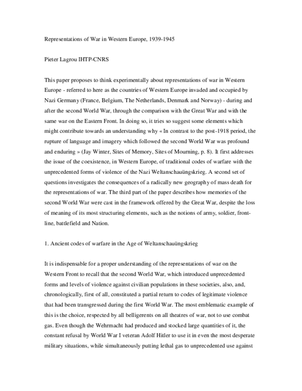 (PDF) Representations of War in Western Europe, 1939-45
