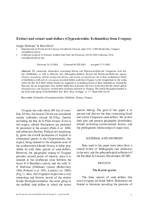 (PDF) Extinct and extant sand dollars (Clypeasteroida: Echinoidea) from ...