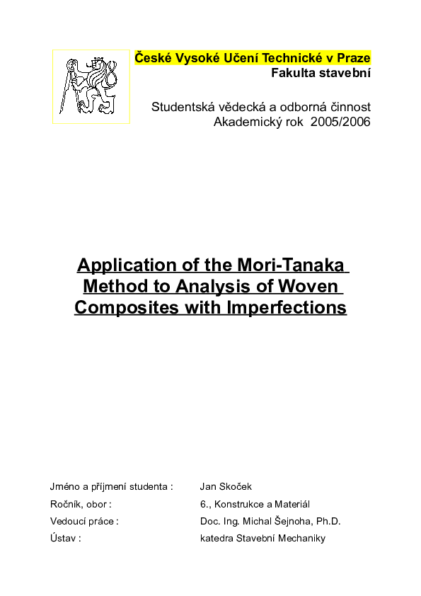 (PDF) Application of the Mori-Tanaka method to analysis of woven ...