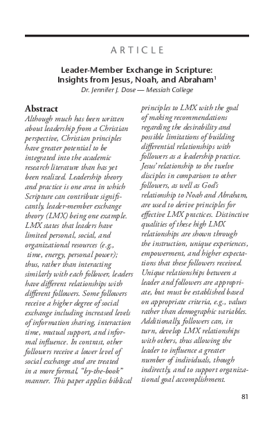 (PDF) Leader-Member Exchange in Scripture: Insights from Jesus, Noah ...