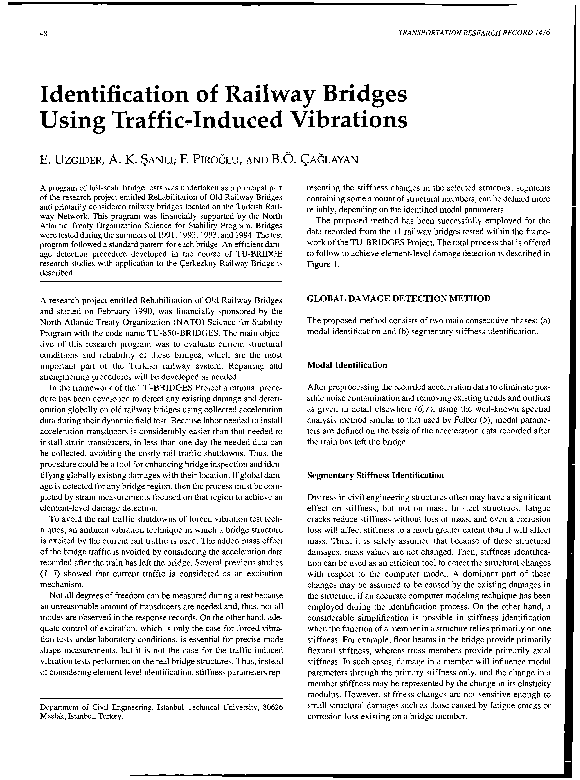 Pdf Identification Of Railway Bridges Using Traffic Induced Vibrations