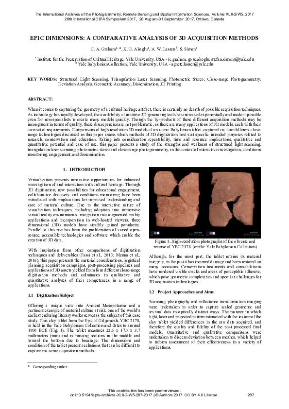 (PDF) Epic Dimensions: A Comparative Analysis of 3D Acquisition Methods