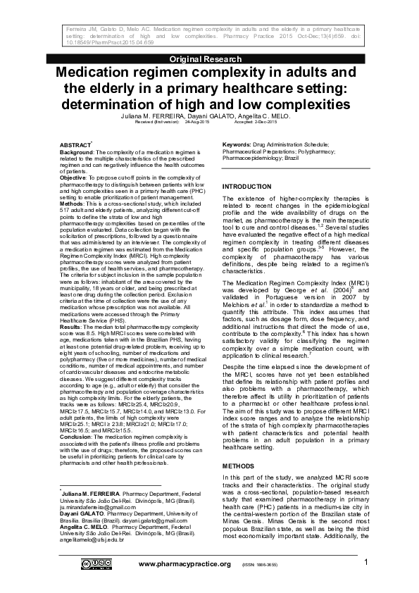 (PDF) Medication regimen complexity in adults and the elderly in a ...