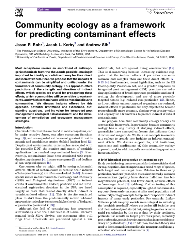 (PDF) Community ecology as a framework for predicting contaminant effects