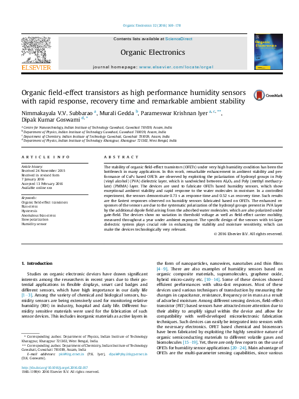 (PDF) Organic field-effect transistors as high performance humidity sensors with rapid response ...