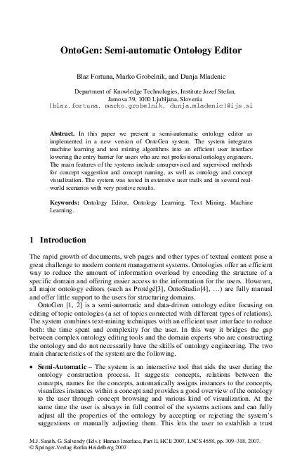 (PDF) OntoGen: Semi-automatic Ontology Editor