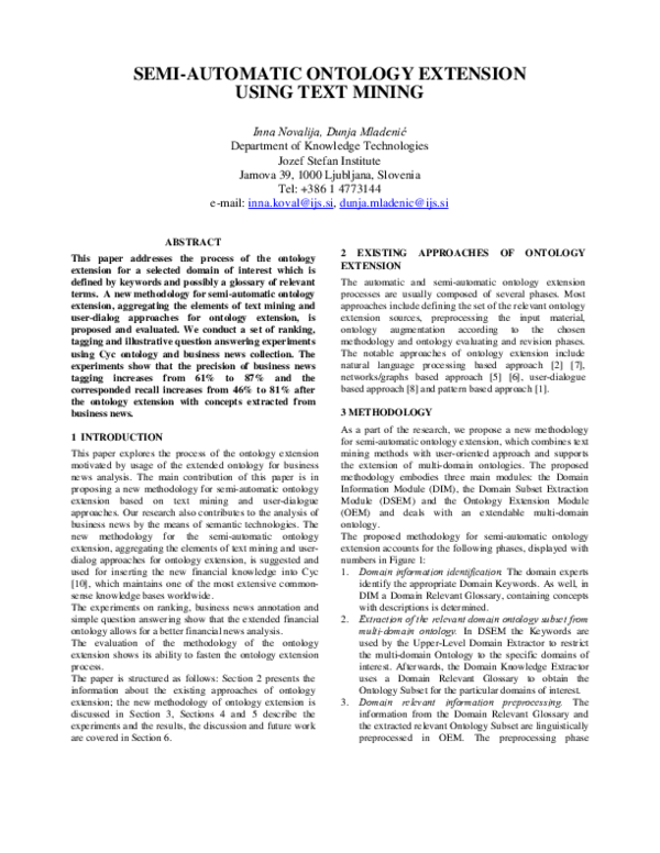 (PDF) Semi-Automatic Ontology Extension Using Text Mining
