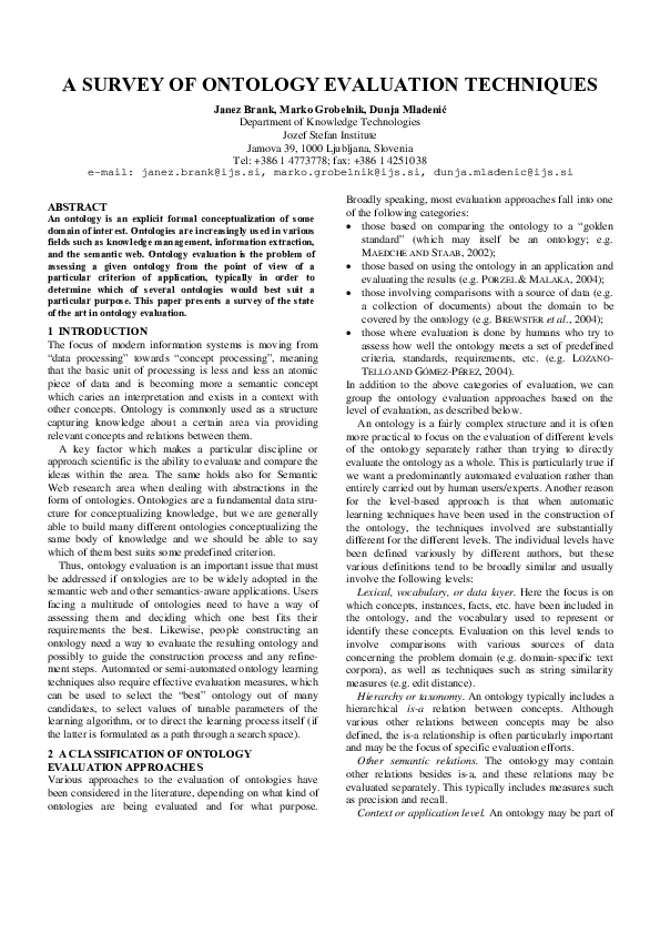 (PDF) A survey of ontology evaluation techniques