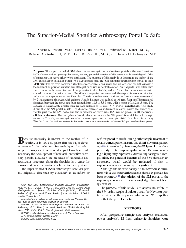(PDF) The Superior-Medial Shoulder Arthroscopy Portal Is Safe