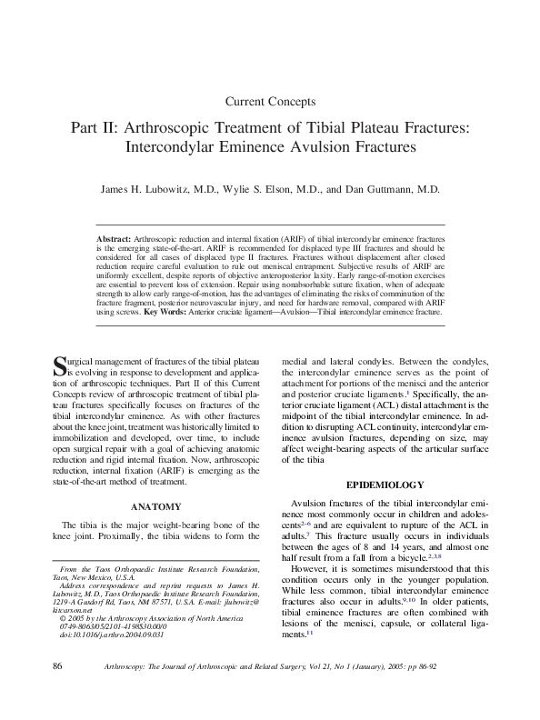 (PDF) Part II: Arthroscopic treatment of tibial plateau fractures ...