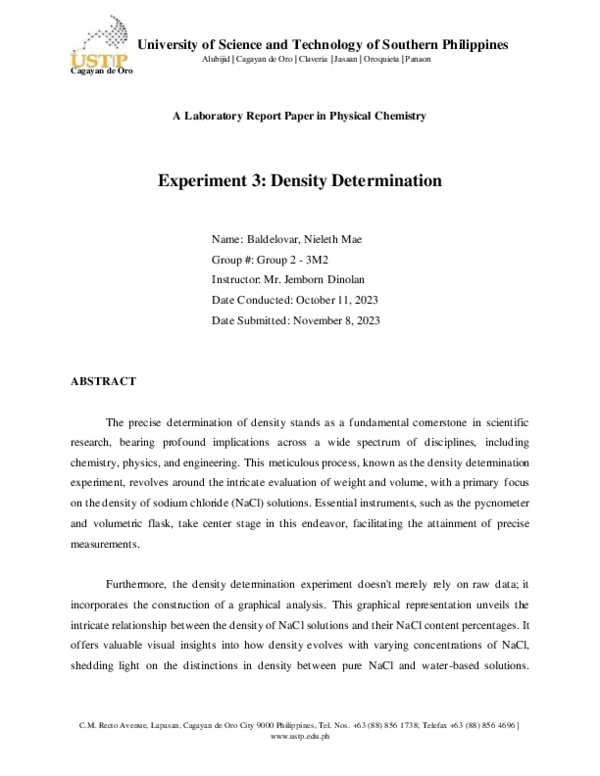(PDF) Experiment 3: Density Determination