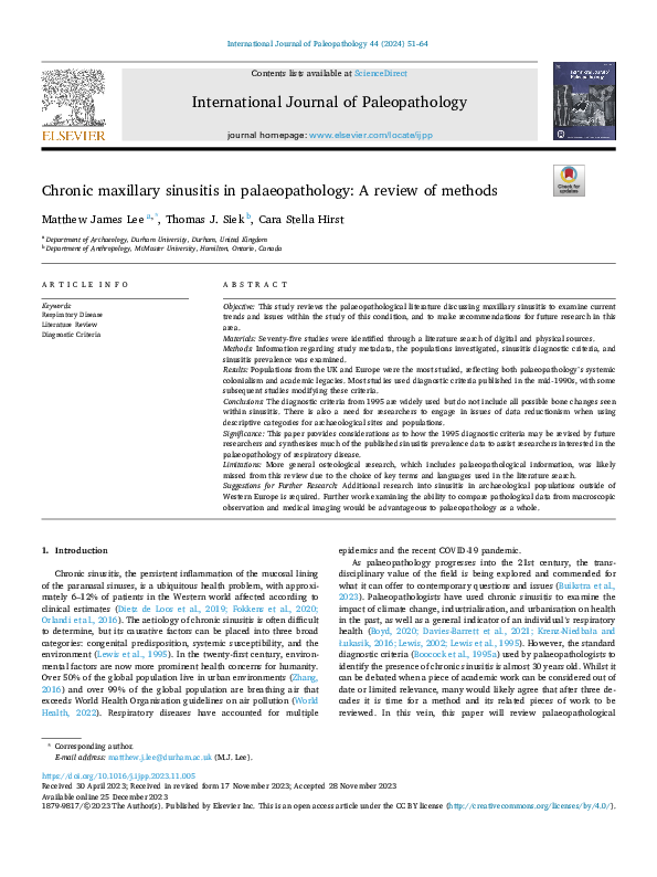 (PDF) Chronic maxillary sinusitis in palaeopathology: A review of methods