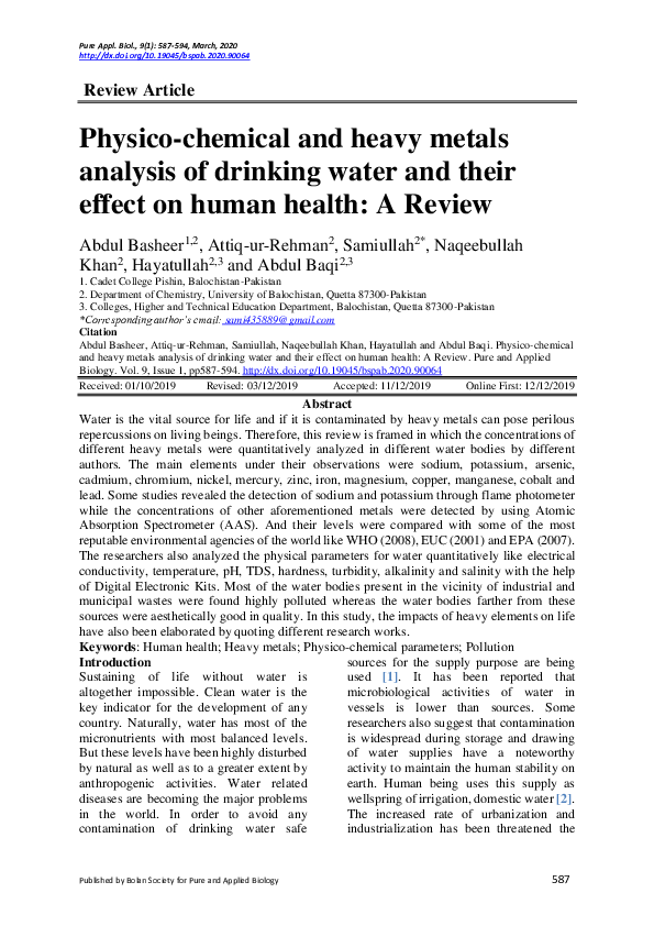 (PDF) Physico-chemical and heavy metals analysis of drinking water and ...