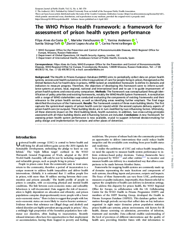 (PDF) The WHO Prison Health Framework: a framework for assessment of ...
