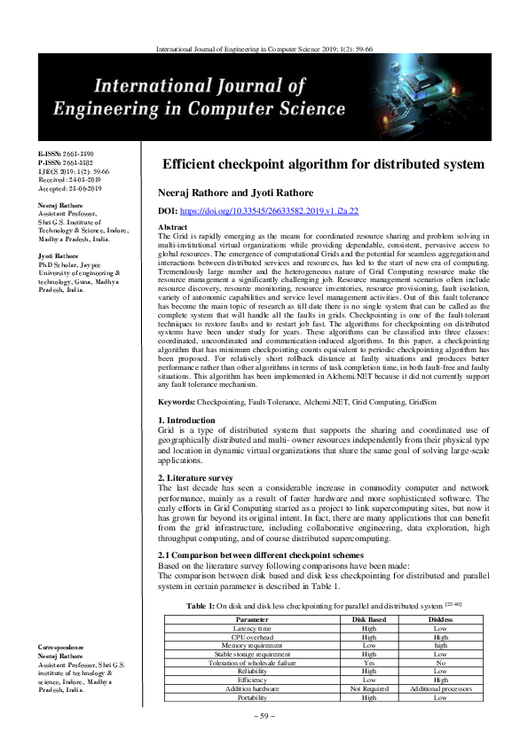 Pdf Efficient Checkpoint Algorithm For Distributed System