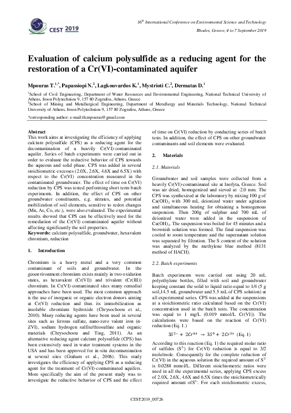 (PDF) Evaluation of Calcium Polysulfide as a Reducing Agent for the ...
