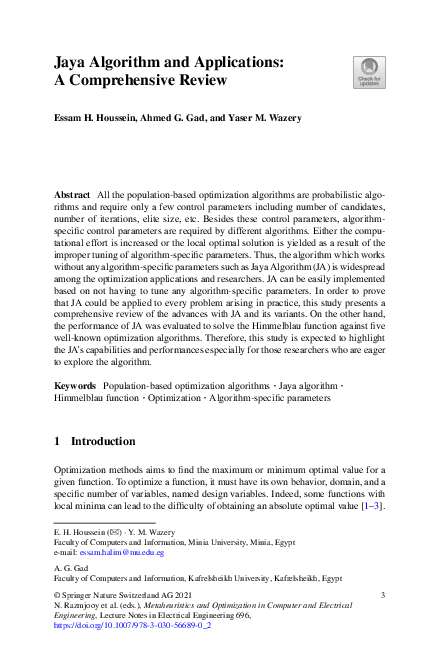 (PDF) Jaya Algorithm and Applications: A Comprehensive Review