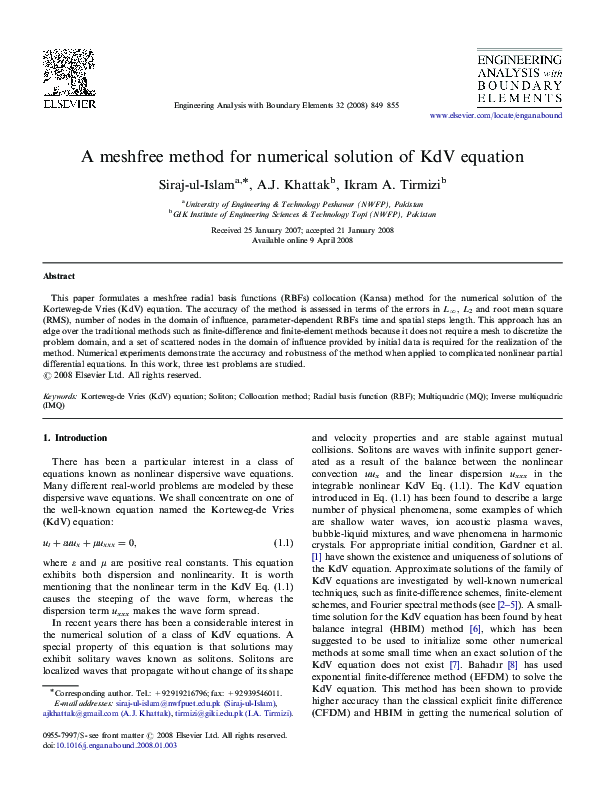 Pdf A Meshfree Method For Numerical Solution Of Kdv Equation
