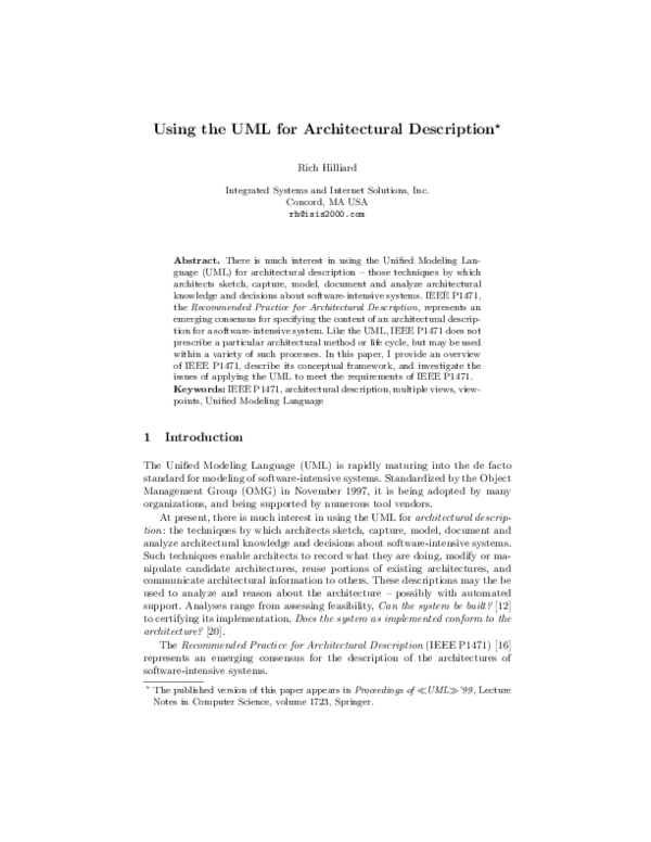 (PDF) Using the UML for Architectural Description