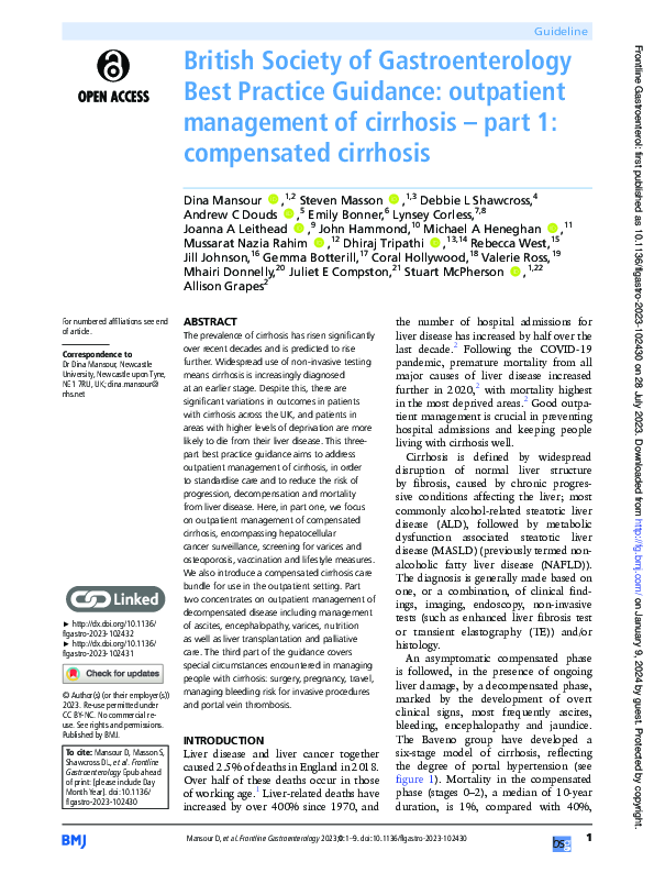 (PDF) British Society of Gastroenterology Best Practice Guidance: outpatient management of ...