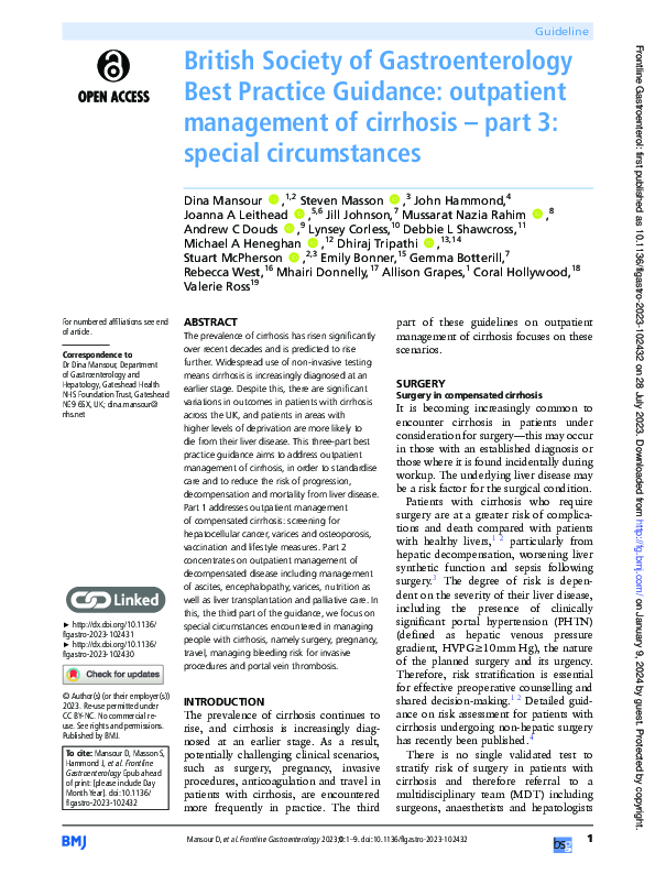(PDF) British Society of Gastroenterology Best Practice Guidance: outpatient management of ...