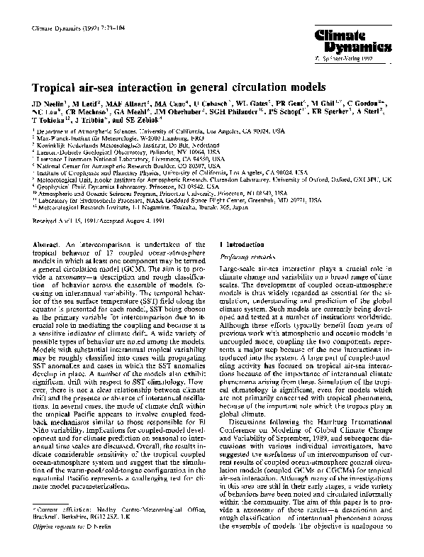 (PDF) Tropical air-sea interaction in general circulation models
