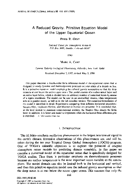 (PDF) A reduced gravity, primitive equation model of the upper ...