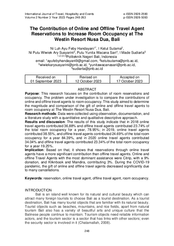 (PDF) The Contribution of Online and Offline Travel Agent Reservations ...