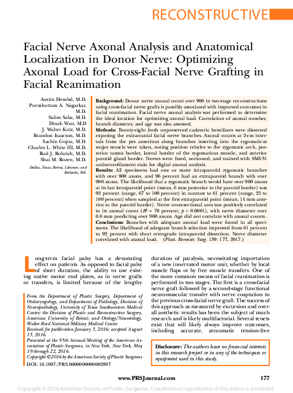 (PDF) Facial Nerve Axonal Analysis and Anatomical Localization in Donor Nerve: Optimizing Axonal ...