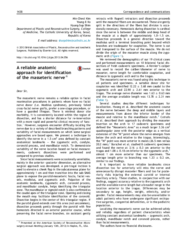 (PDF) A reliable anatomic approach for identification of the masseteric ...