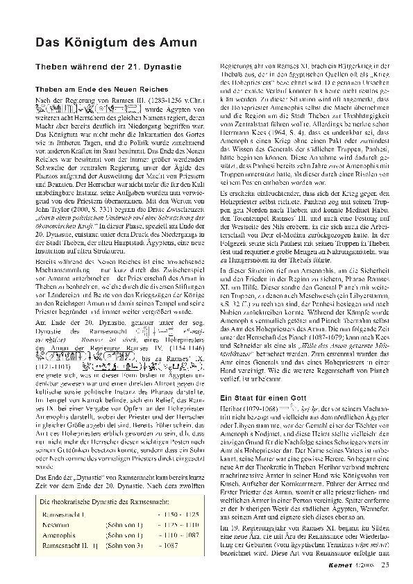 (PDF) Das Königtum des Amun. Theben während der 21. Dynastie | Christoffer Theis - Academia.edu