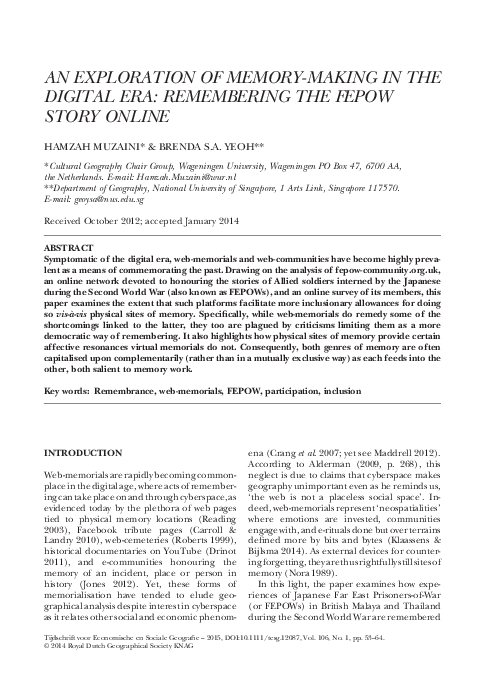 (PDF) An Exploration of Memory‐making in the Digital Era: Remembering ...