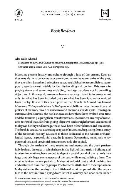 (PDF) Museums, History and Culture in Malaysia, written by Abu Talib Ahmad
