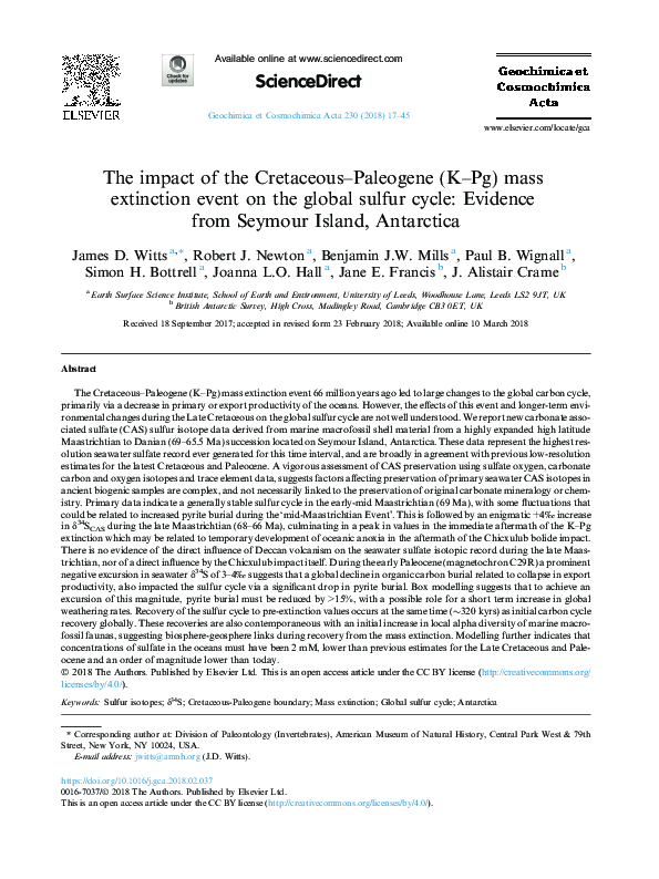 (PDF) The impact of the Cretaceous–Paleogene (K–Pg) mass extinction ...
