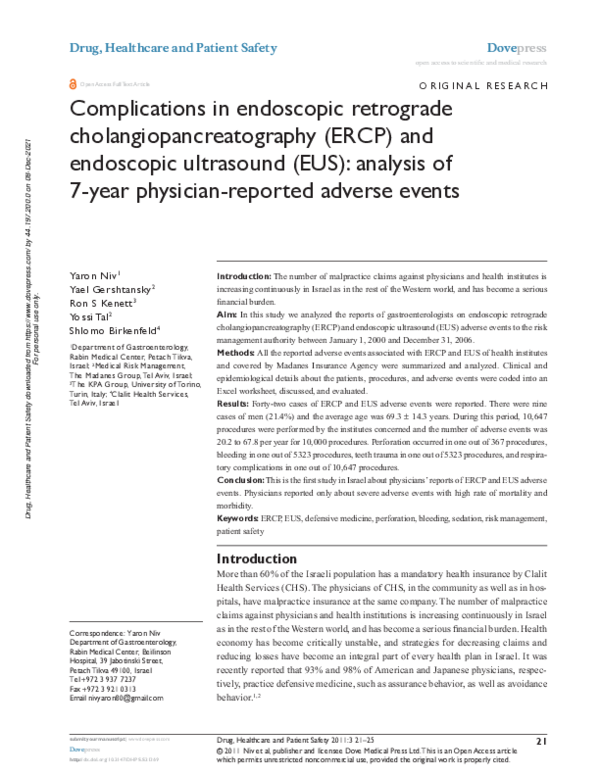 (PDF) Complications in endoscopic retrograde cholangiopancreatography ...