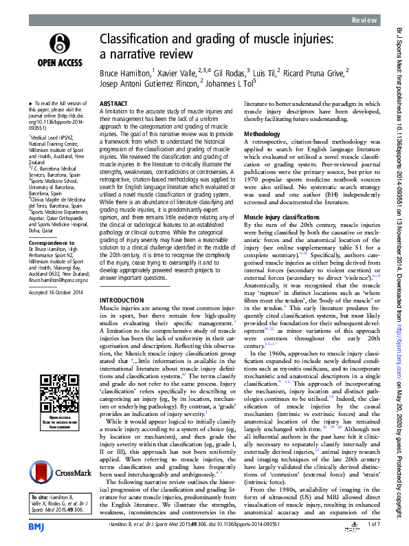 (PDF) Classification and grading of muscle injuries: a narrative review