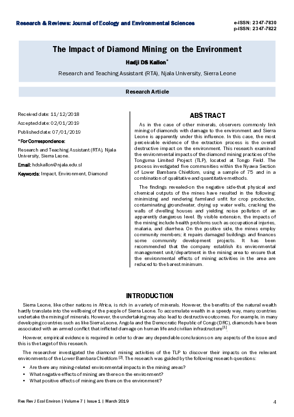 (PDF) The Impact of Diamond Mining on the Environment